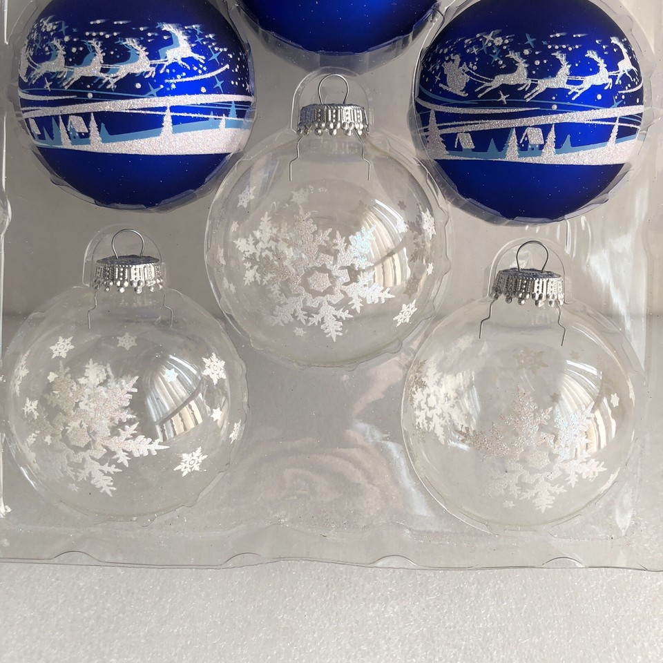 Krebs Glass Ornaments Germany Set Of 6 Santa Over Village Snowflakes ...