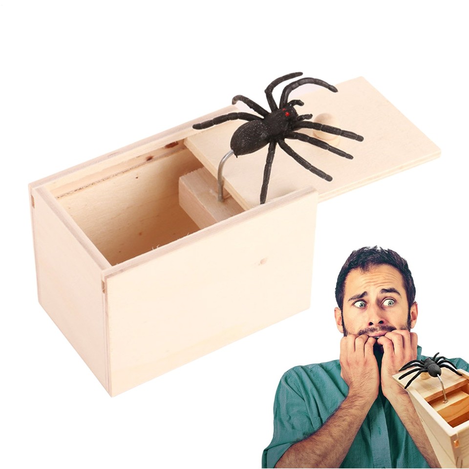 Halloween Spider In A Box Wooden Prank Toy Play Joke Fake Spider Gag ...