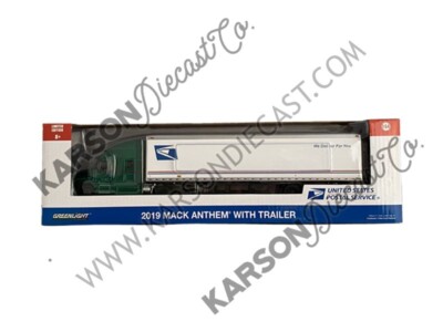 CHASE 2019 Mack Anthem w/ Trailer - USPS 1:64 Scale Model - Greenlight ...