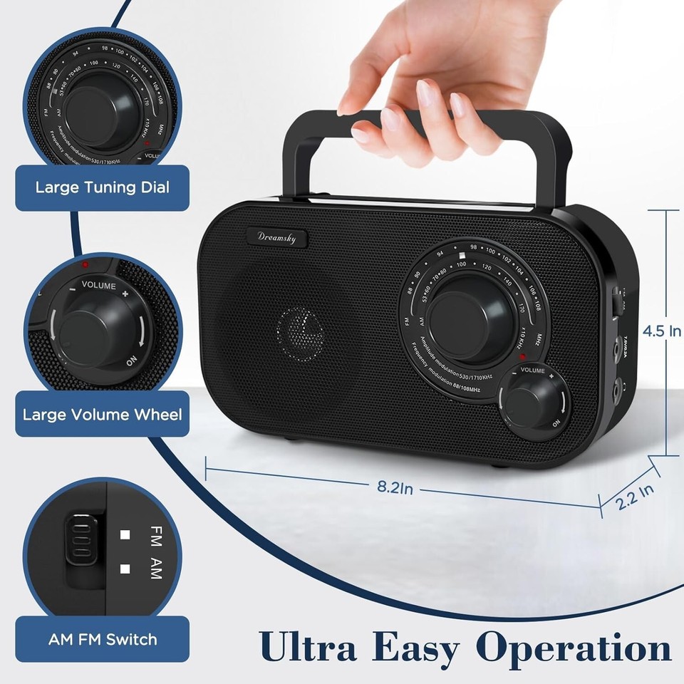 Portable AM FM Radio Plastic Small 8.2" Strong Reception Battery Wall ...