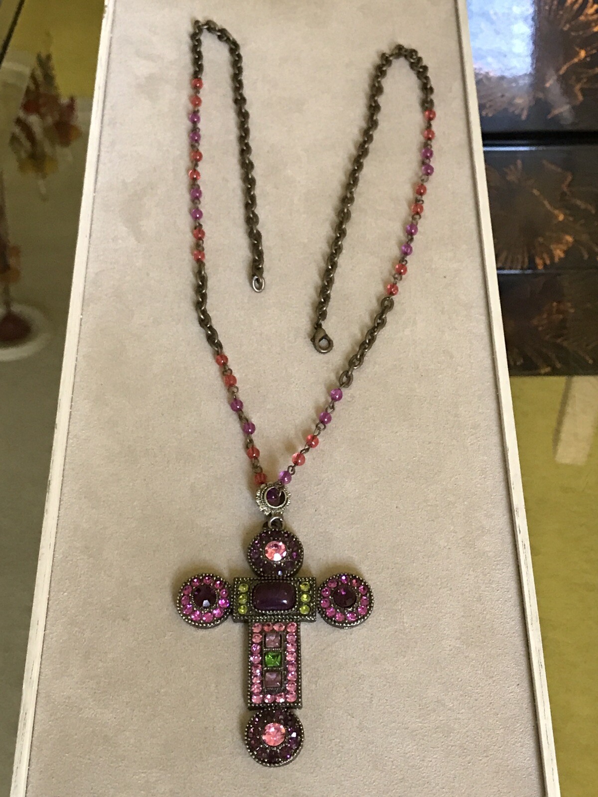 Bejeweled Cross Pink Burgundy Green Rhinestones Pave … - Gem