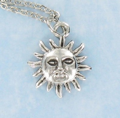 SUN FACE Necklace - Pewter Charm on Chain Sunshine Pendant Happy ...