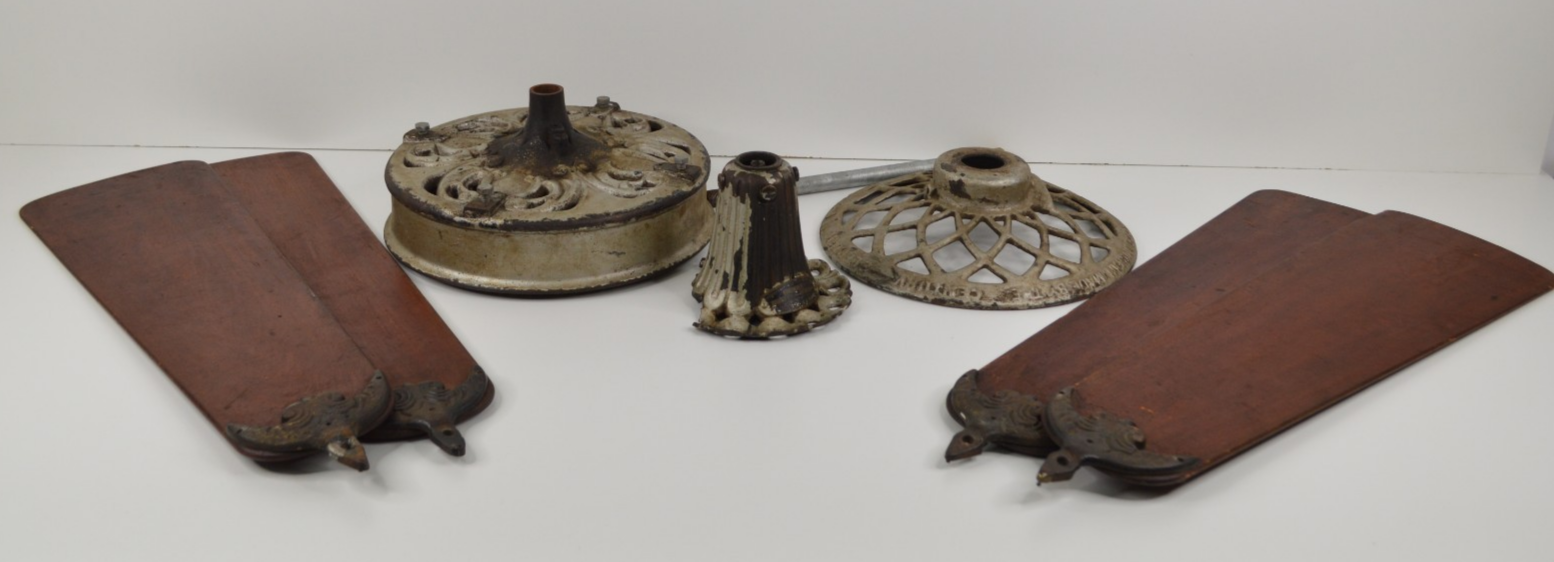 Century Electric Cast Iron Ceiling Fan w/ Motor Case, 4 Wooden Blades ...