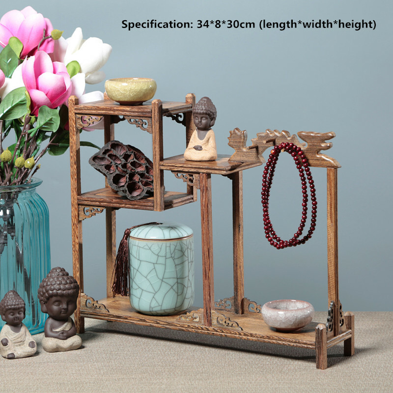 Natural Wenge Wooden Display Shelf Memento Gongfu Tea Cup Stand Holder ...