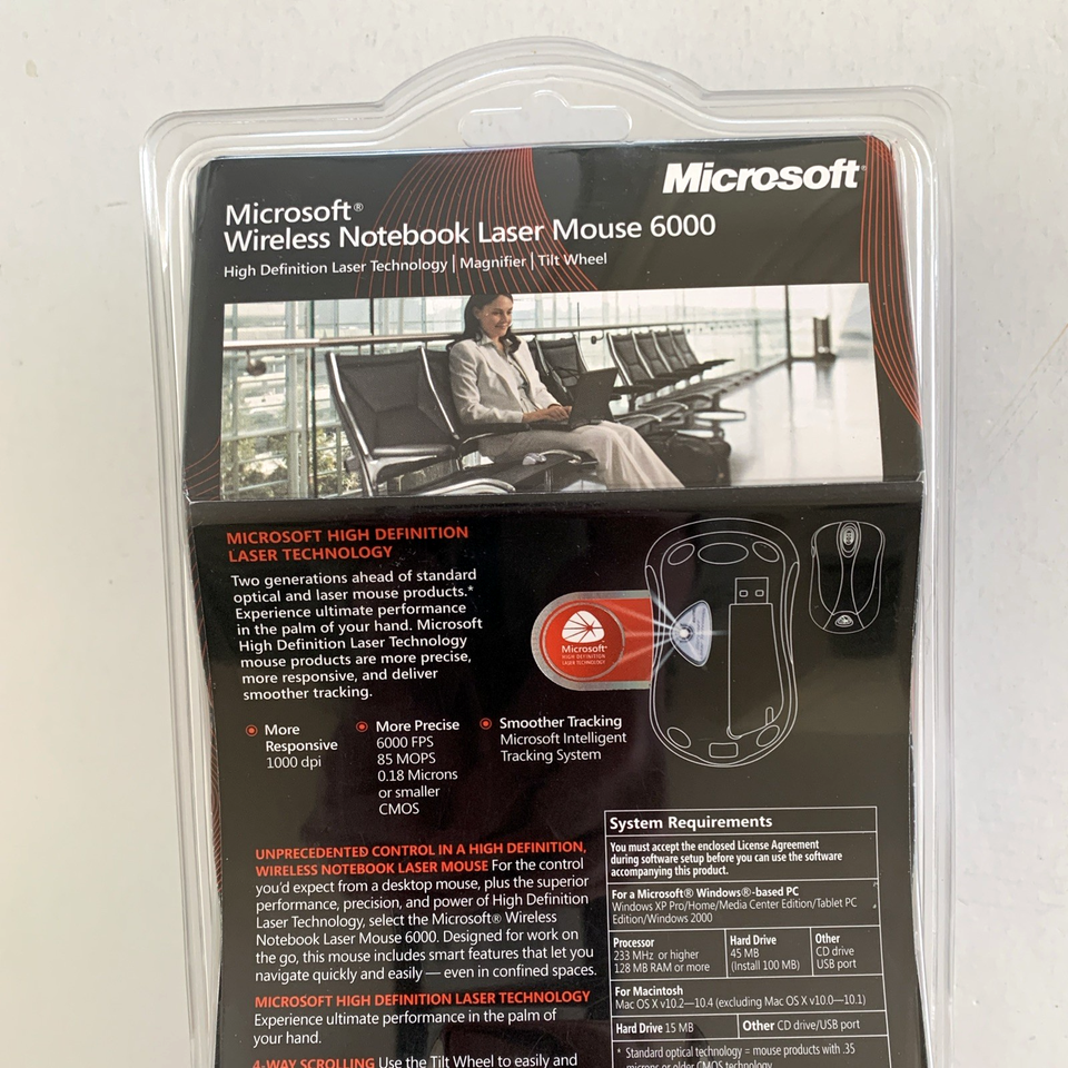 New Microsoft Wireless Notebook Laser Mouse 6000 Model 1054, 1051 (B5W ...