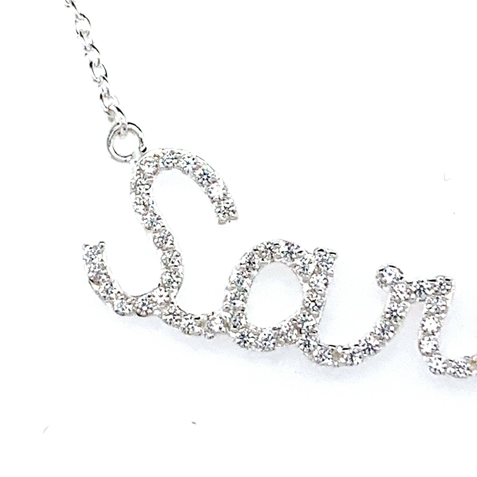 Sarah - Crystal set Name Plate Bling Necklace Pendent Silver female ...