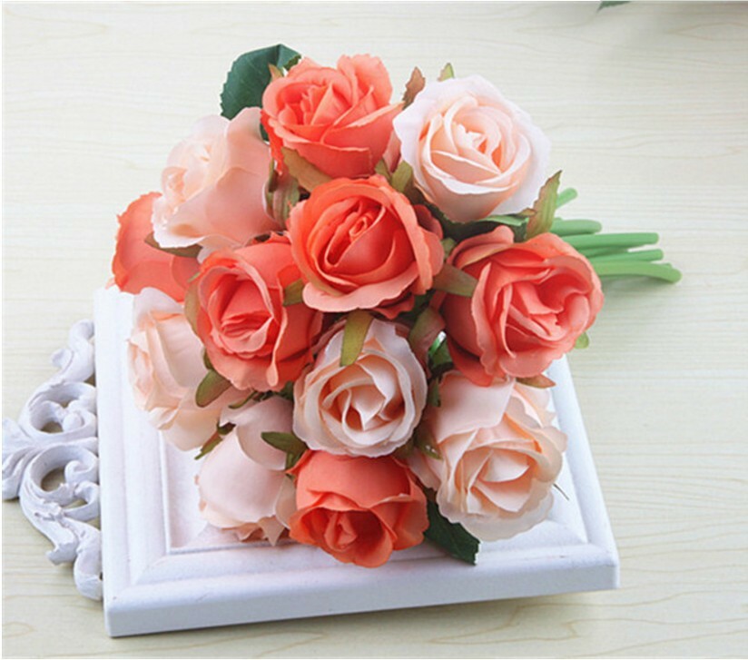 12 Color 12Head Silk Rose Flowers Floral Bridal Wedding Bouquet Home ...