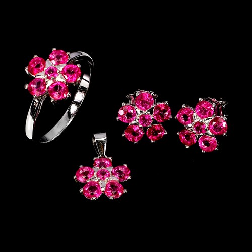 925 Sterling Silver Sets Round Pink Topaz 3mm Natural Gemstone Jewelry ...