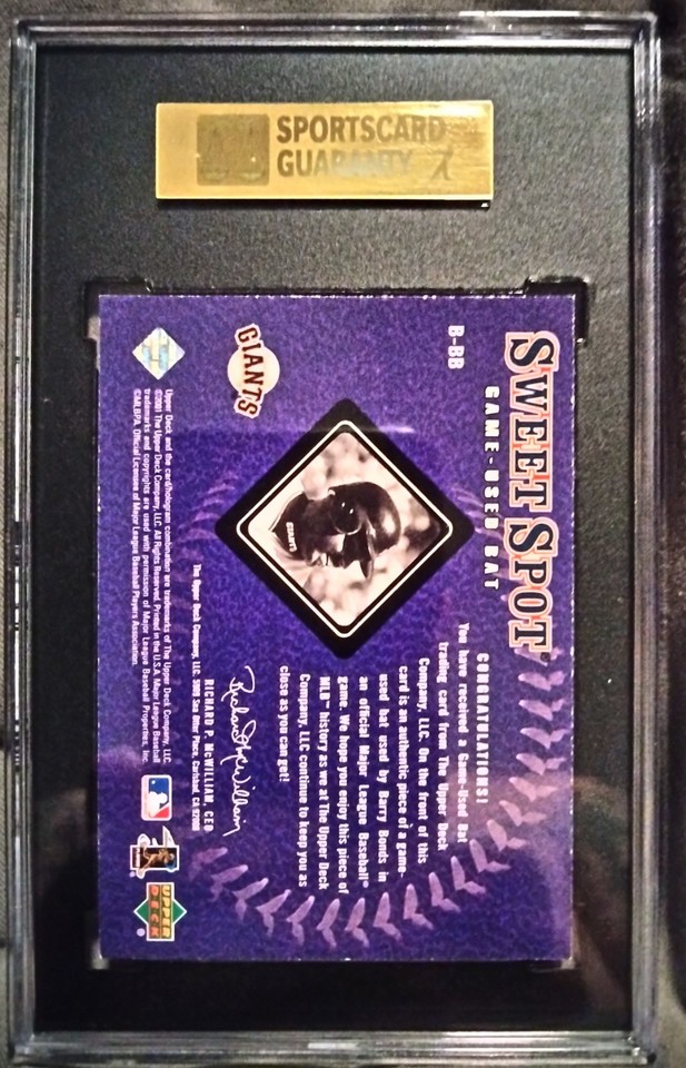 2001 Upper Deck Sweet Spot B-BB Barry Bonds Game Used Bat SGC 96 Mint 9 ...