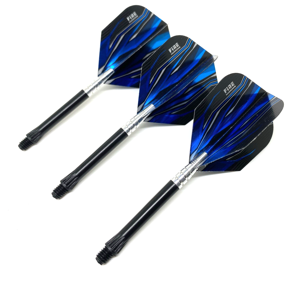 Dart Flights and Stems Set Medium 47mm Aluminium Shafts Harrows Fire ...