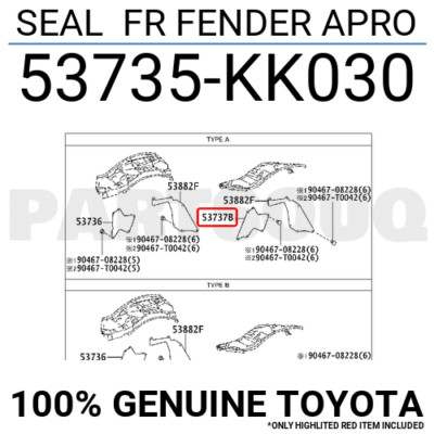 53735KK030 Genuine Toyota SEAL FR FENDER APRO 53735-KK030 | eBay