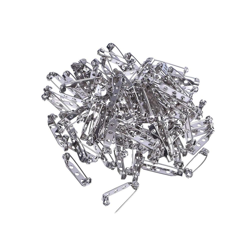 10/50/100 Brooch Fasteners Clips Silver Safety Pin For Jewellery Badges ...