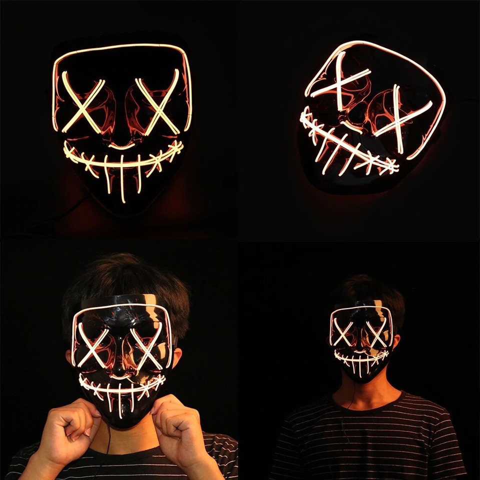 Costume Halloween Face Mask LED Light Up 3 Modes Cosplay Clubbing Party ...