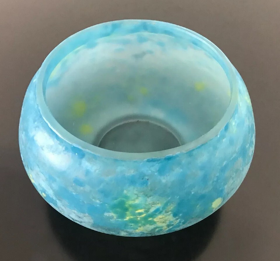 Antique Daum Nancy Art Glass Bowl Blue Yellow Signed | eBay
