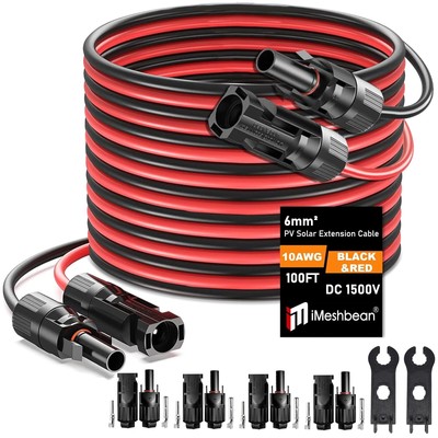 10AWG Solar Panel Extension Cable 30/50/100 FT Cable w/ Flexible Wire ...