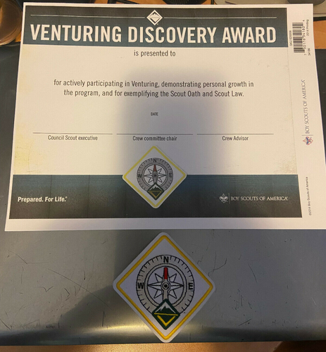 BSA Venturing Program: Discovery Rank Patch & Certificate Set | eBay