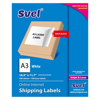 A3 Back Block Laser & Inkjet Printers Shipping Mailing Labels (100 ...