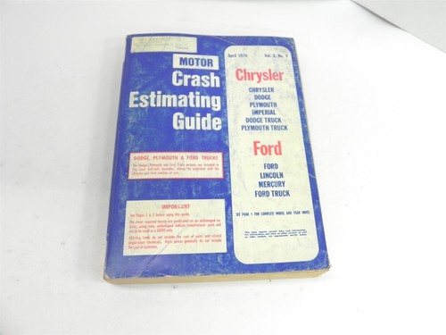 VINTAGE 1976 MOTORS CRASH ESTIMATING GUIDE BOOK REPIAIR SERVICE MANUAL ...