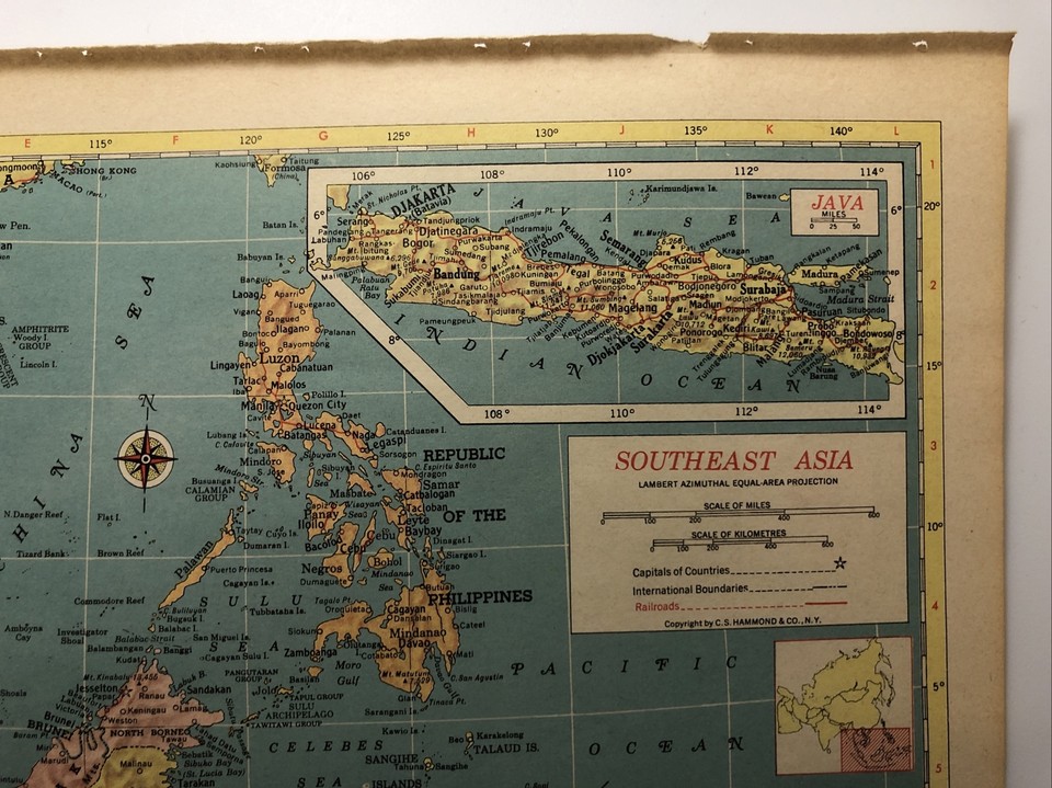 1954 Vintage SOUTHEAST ASIA Antique Atlas Map - Hammond's New World ...