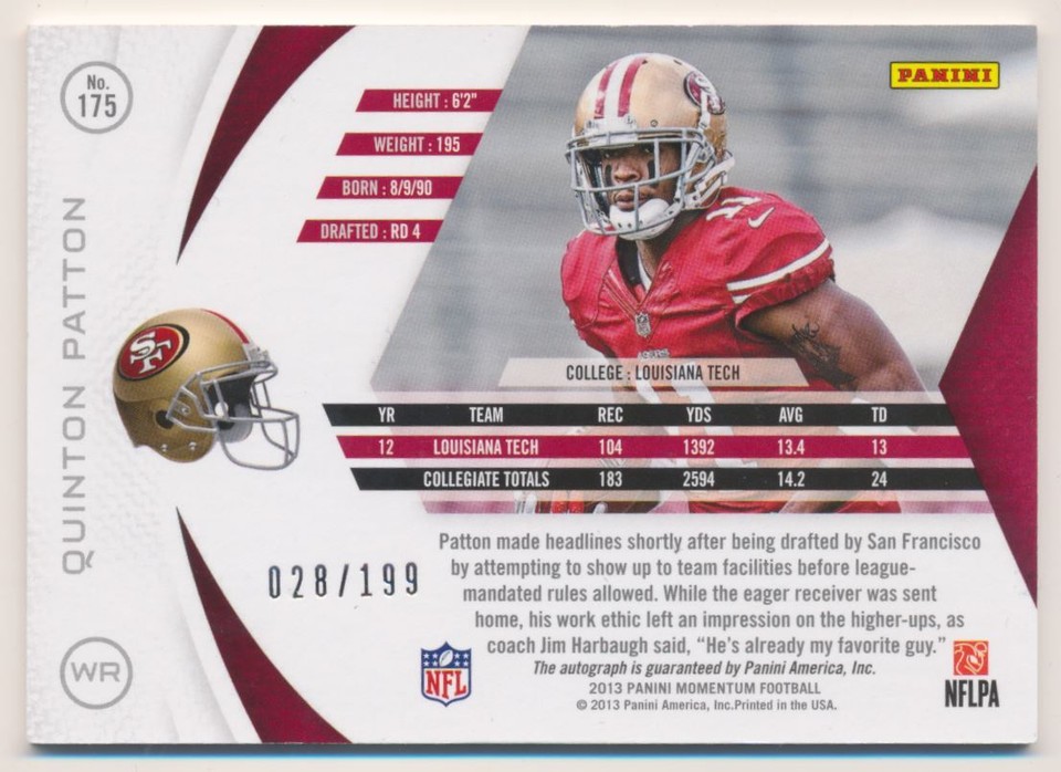 2013 Momentum Rookie Signatures #175 Quinton Patton Autograph /199 | eBay