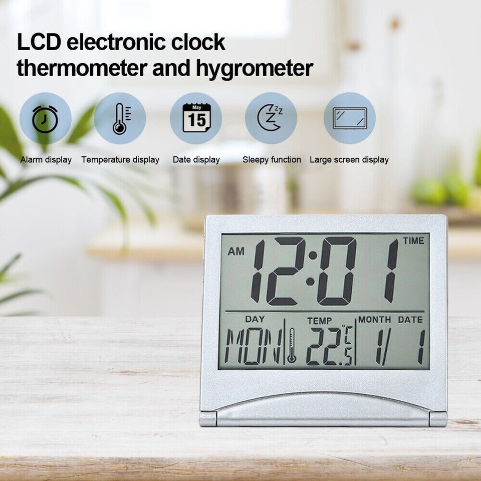 Digital Travel Alarm Clock Foldable Temperature LCD Clock Compact Desk ...