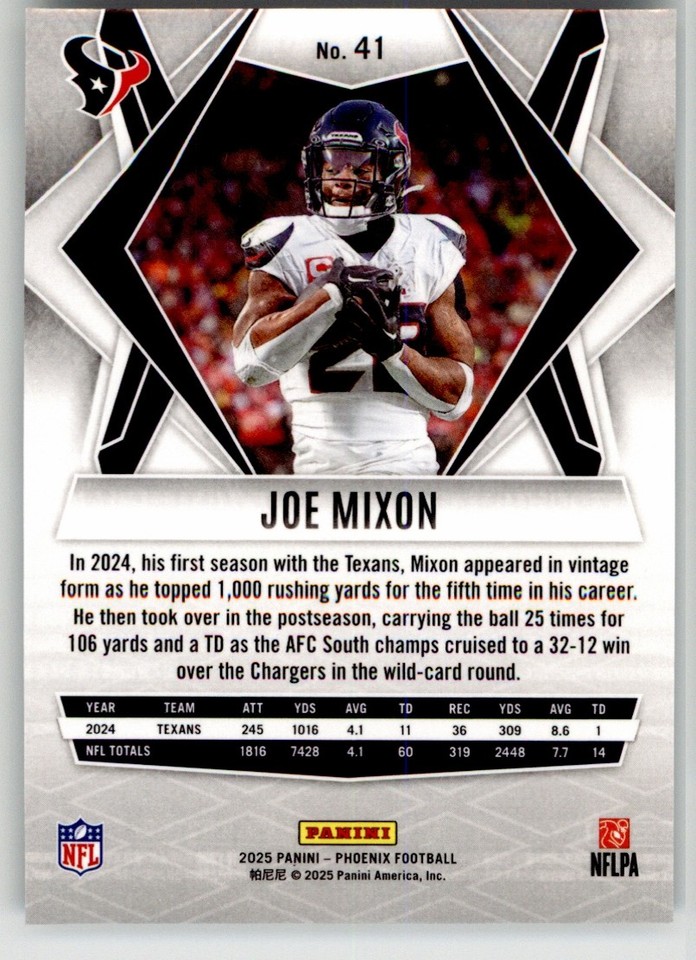 Joe Mixon 2025 Panini Phoenix Silver Prizm 41 Houston Texans | eBay
