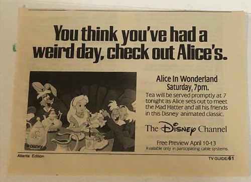 Alice In Wonderland Tv Guide Vintage Print Ad Disney Channel Tpa13 | eBay