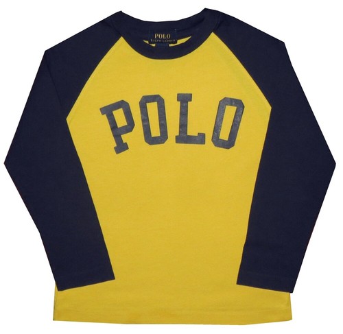 SZ 4 BOYS RALPH LAUREN POLO T SHIRT NAVY YELLOW RAGLAN BASEBALL ...
