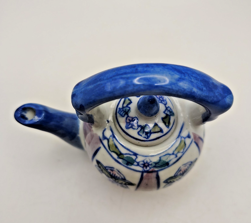 Vintage Ben Rickert Miniature Decorative Teapot Ceramic Blue White ...