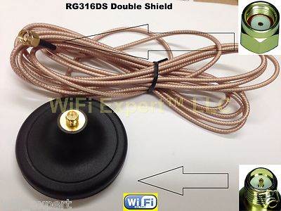 WiFi Antenna Magnetic Base RP-SMA 10 Foot RG316DS Extension Cable ships ...