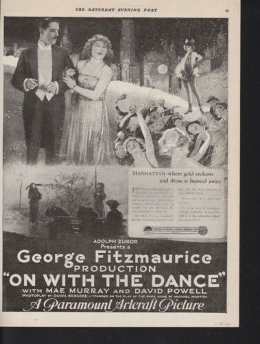 1920 ON WITH DANCE FITZMAURICE ZUKOR MAEMURRAY DAVID POWELL MOVIE AD ...