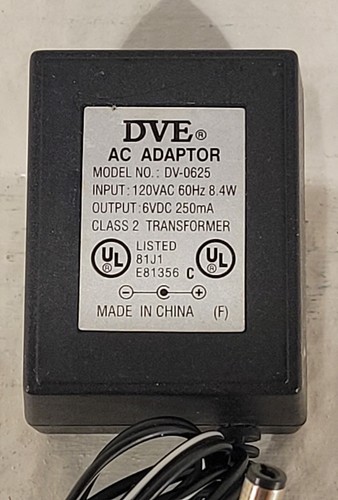 DVE AC Adapter Model DV-0625 Output 6VDC 250 mA Class 2 Transformer ...