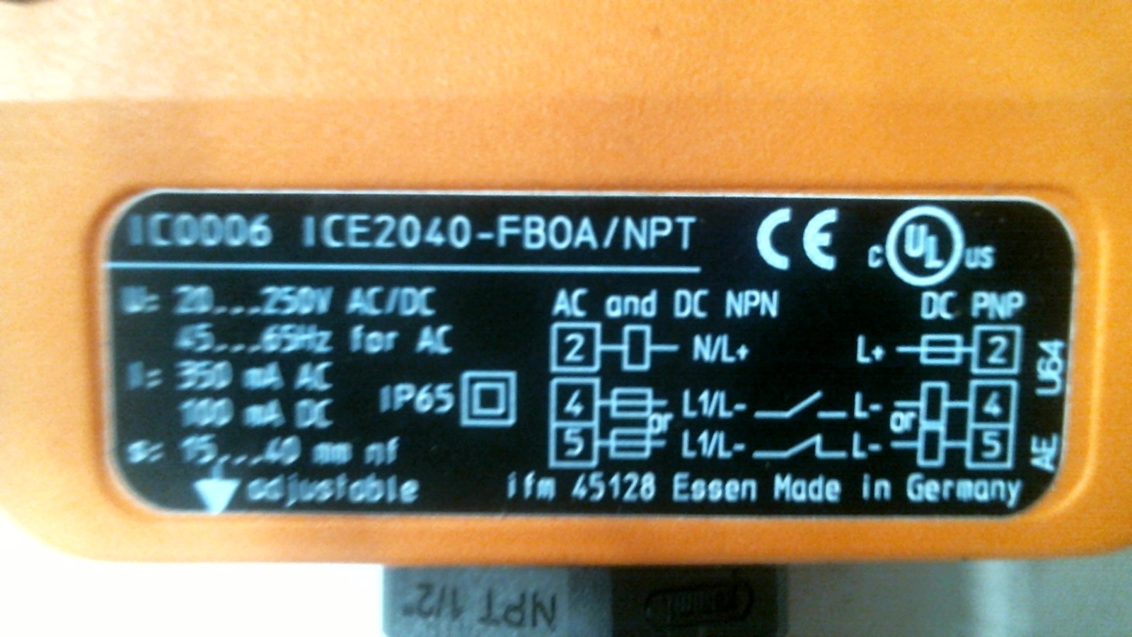 IFM EFECTOR ICE2040-FBOA/NPT 1/2" INDUCTIVE SENSORS IC0006 250V -FREE ...