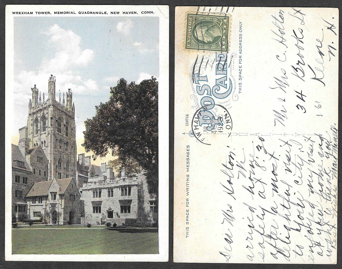 1923 Connecticut Postcard - New Haven - Wrexham Tower, Memorial ...