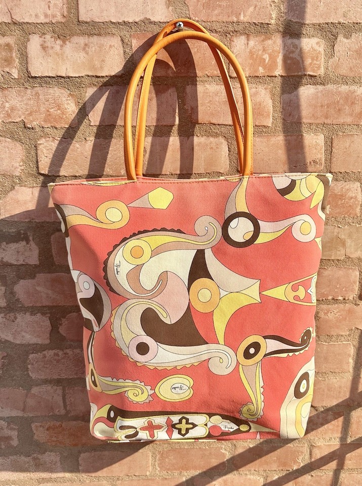 Emilio Pucci Tote Bag Pattern Canvas Geometric Print Orange Shapes ...
