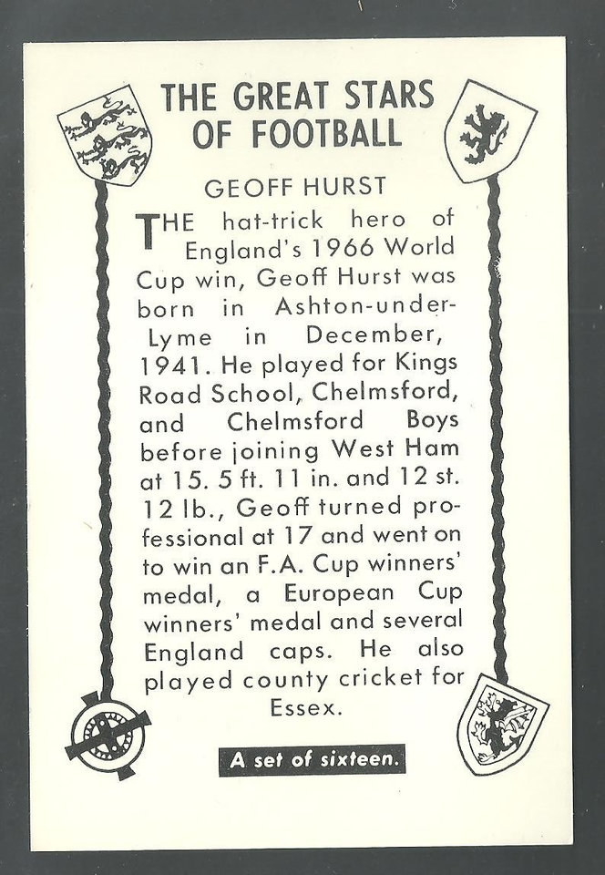 Geoff Hurst - WEST HAM UNITED - 'Great Stars of Football' Card by DC ...