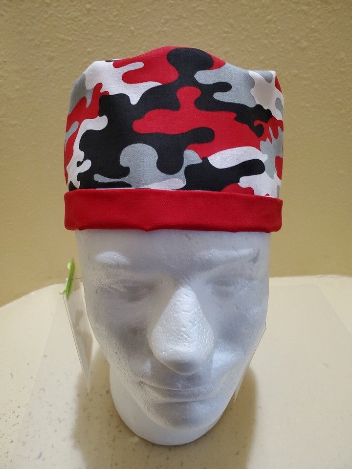 Camo Red & Black Men's Skull/Chemo Surgical Scrub Hat/Cap Handmade | eBay