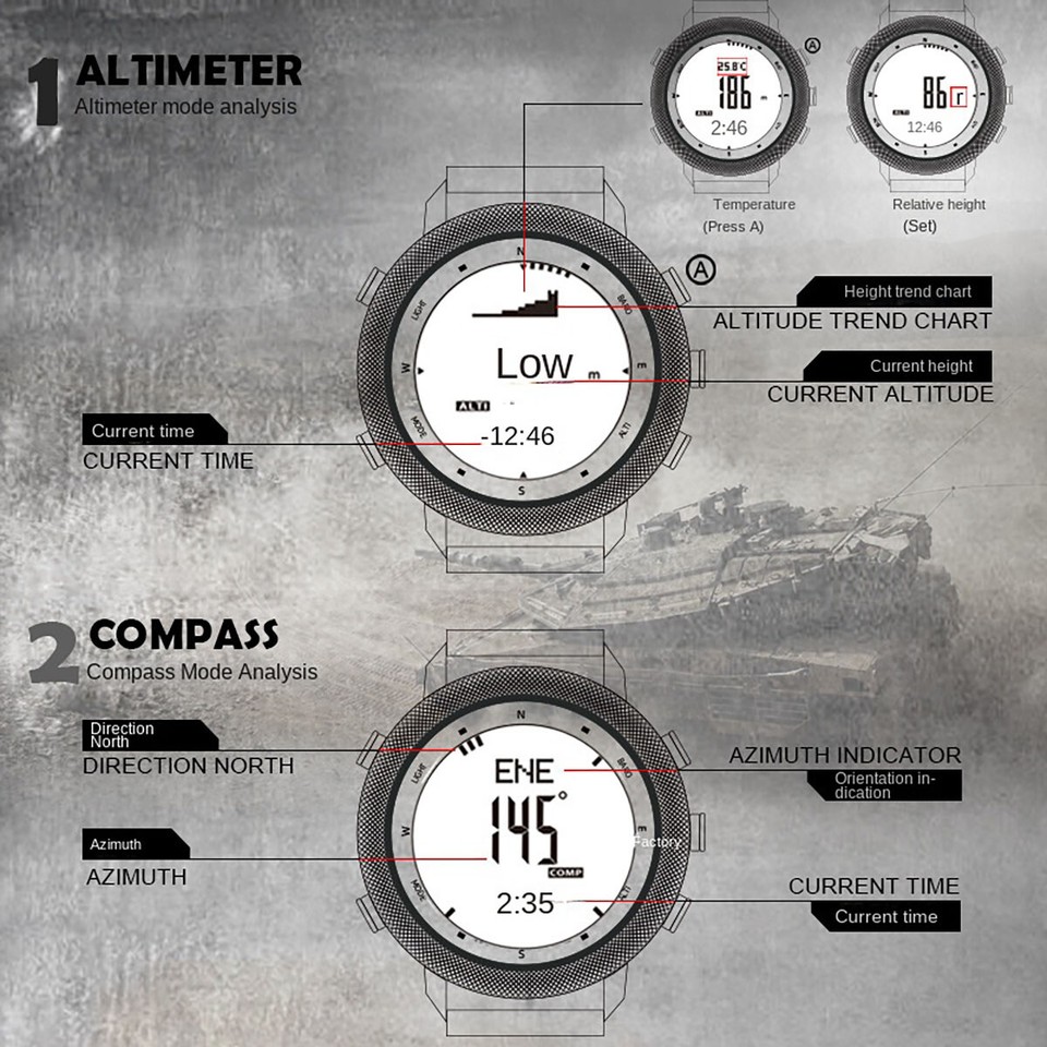 Men Outdoor Sport Tactical Smart Watch Altimeter Barometer Compass ...