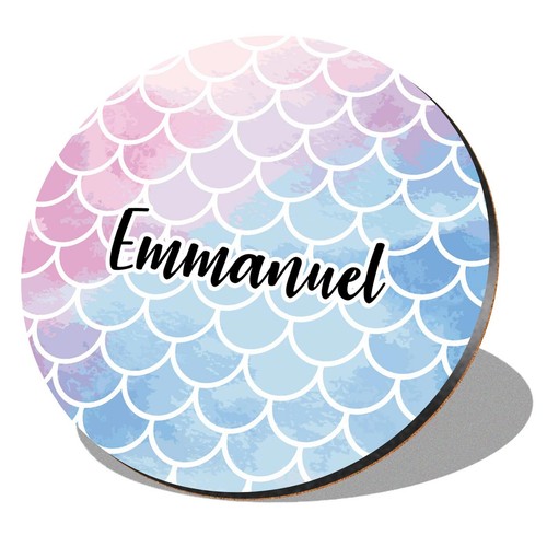 1 x Round Coaster - Name Emmanuel Mermaid Scales Fish Sea Lettering ...