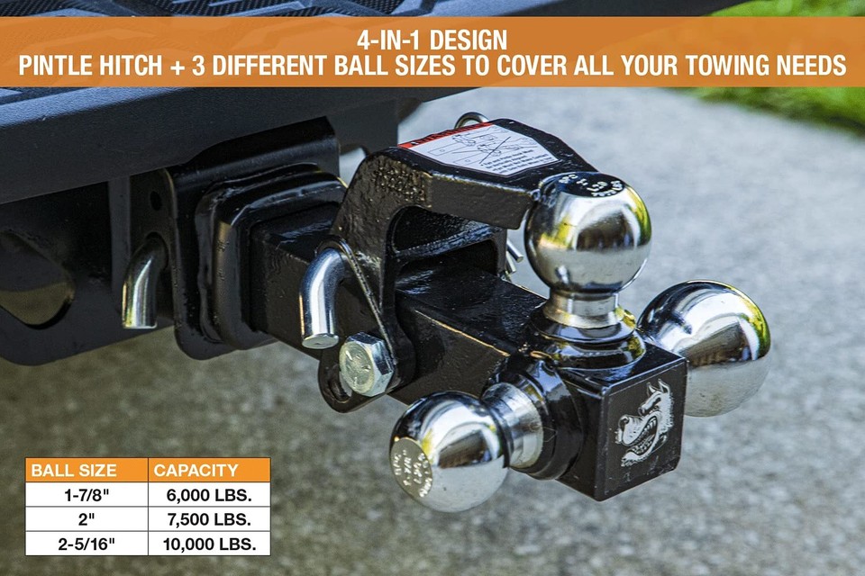 Black Tri Ball Hitch with Pintle Hook Versatile Towing System 10000 lb ...