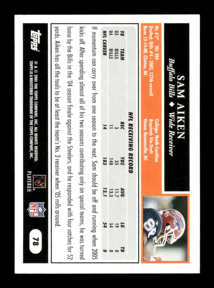 2005 Topps 50th Anniversary Sam Aiken #78 | eBay