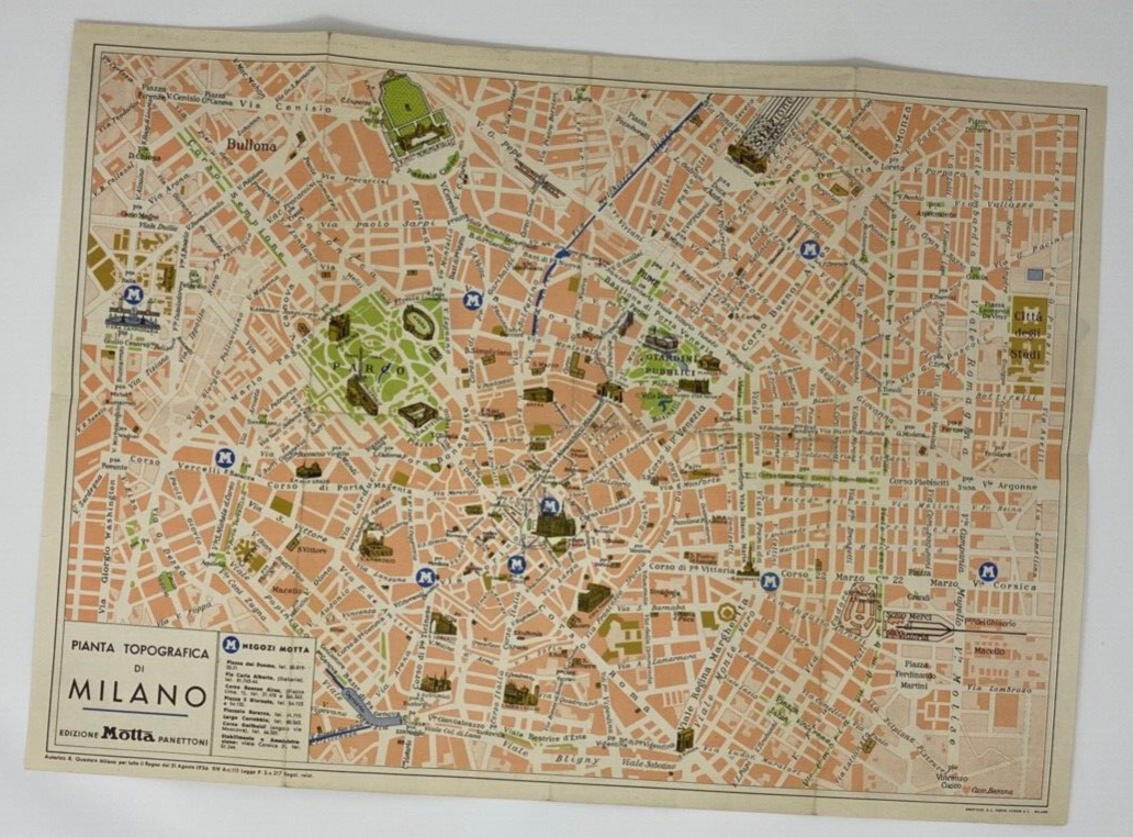 TOURIST MAP OF MILAN ITALY Vintage good condition. Text in Italian, no ...