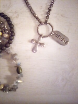 Faith Gun Metal Tone Round Circles 28-31 In. Believe Cross Necklace | eBay