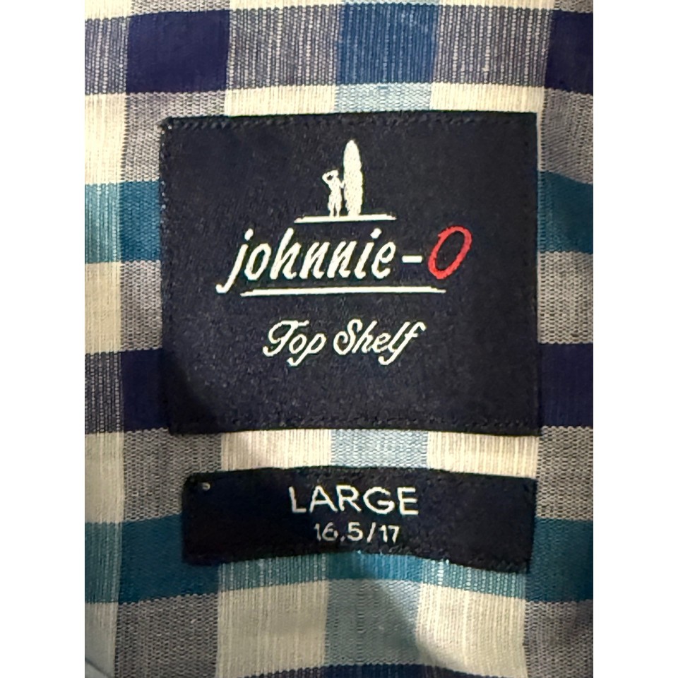 Johnnie-O Top Shelf Shirt Mens Large Linen Blend Check Plaid Button ...