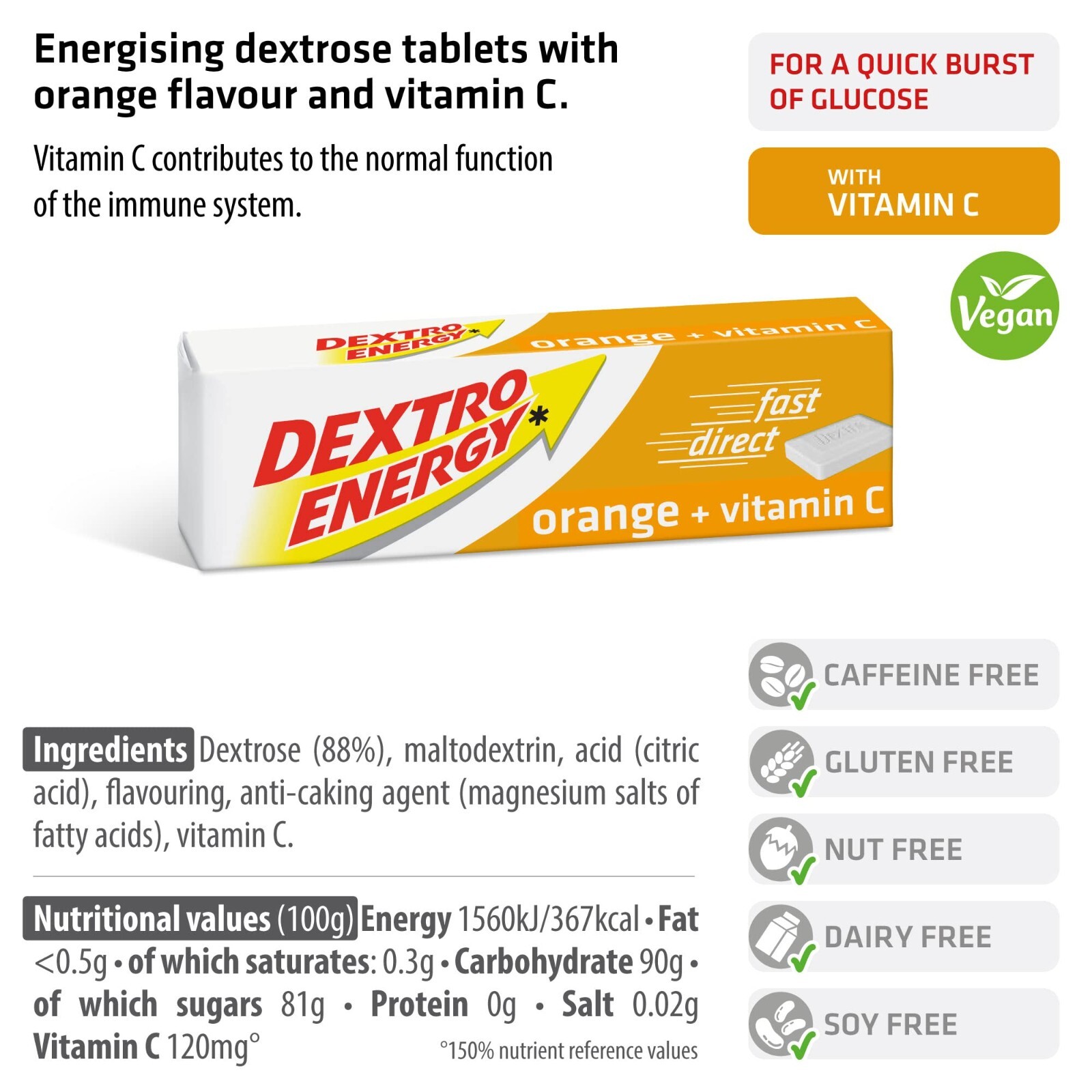 Dextro Energy Dextrose Glucose Fast Acting Orange Tablets 47g - Pack 6 ...