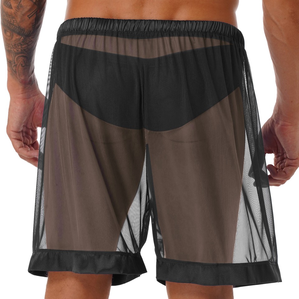 Mens Sheer Mesh Loose See-Through Boxer Shorts Underwear Swim Trunks ...