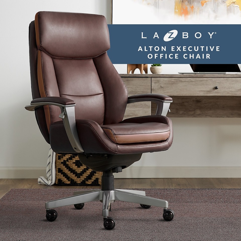 La-Z-Boy Alton Ergonomic Bonded Leather Swivel Executive Chair Brown ...