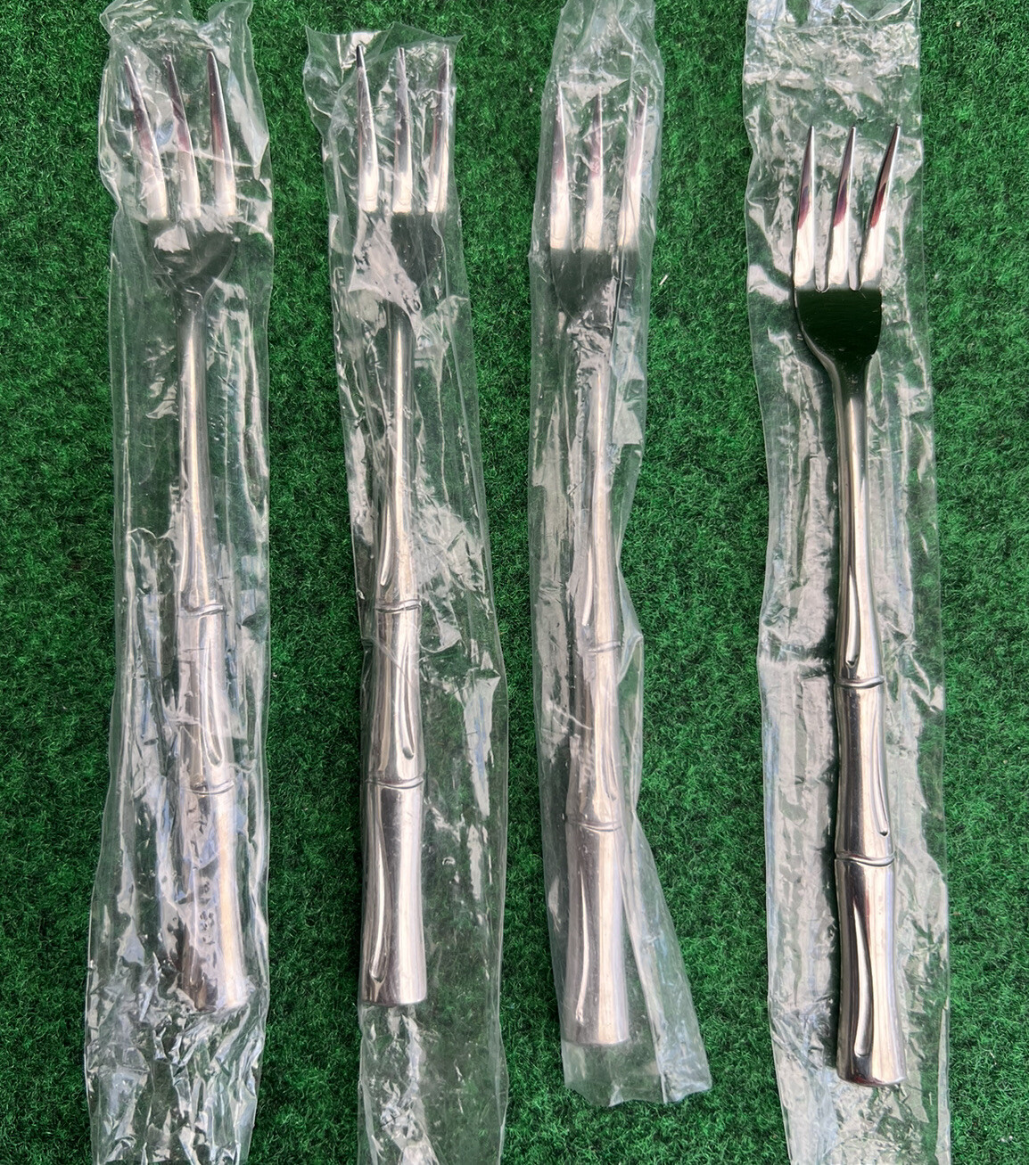 4 Small Cocktail Forks Oxford Hall Stainless Bamboo Handle Stainless ...