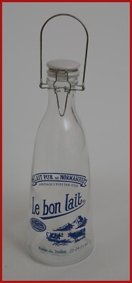 Le Bon Lait Pur De Normandie Vtg French Glass Milk Bottle/W Ceramic ...