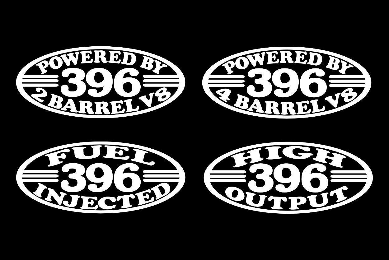 2 396 V8 BBC SS ENGINE DECALS 2 4 BARREL HIGH OUTPUT FUEL INJECTED BIG ...